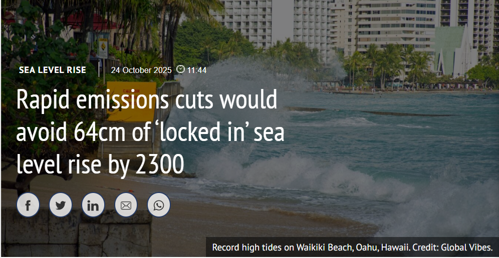 Rapid emissions cuts would avoid 64cm of ‘locked in’ sea level rise by ...